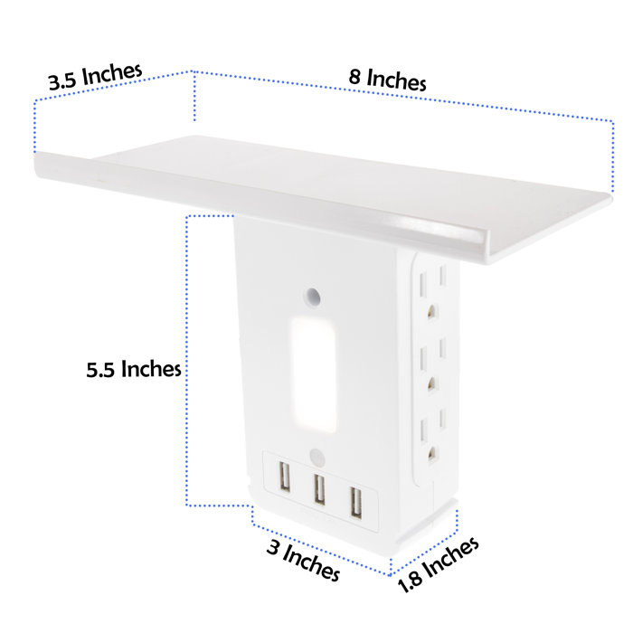5 Star Super Deals Wall Power Outlet Shelf - Led Night Light, 6 3 Prong Outlets + 3 Fast ...